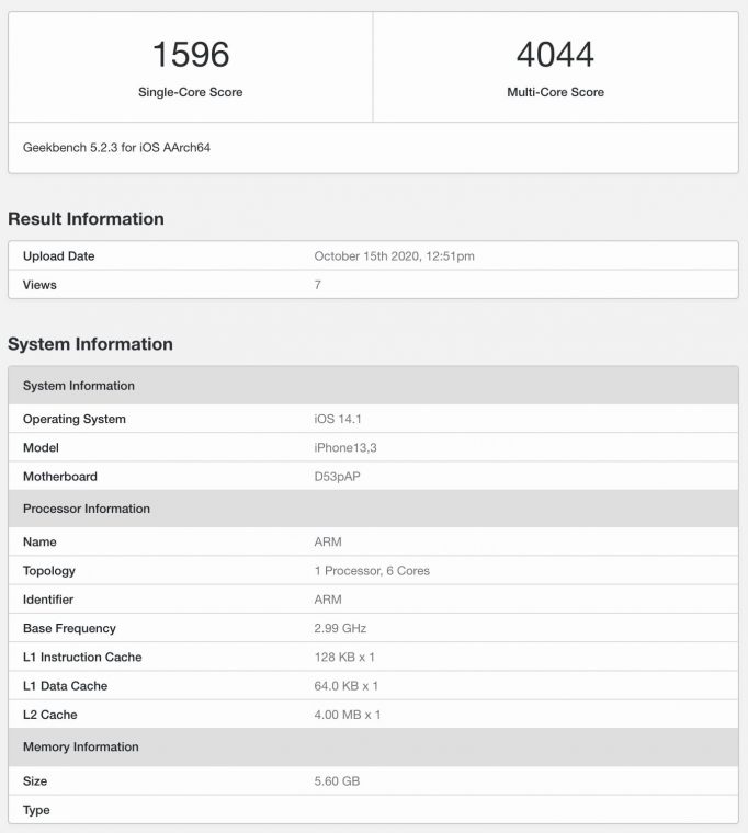 iPhone 12 Pro протестировали в Geekbench. Он на 25% мощнее, чем 11 Pro