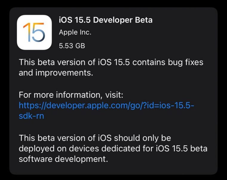 Вышла iOS 15.5 beta 1 для разработчиков. Что нового